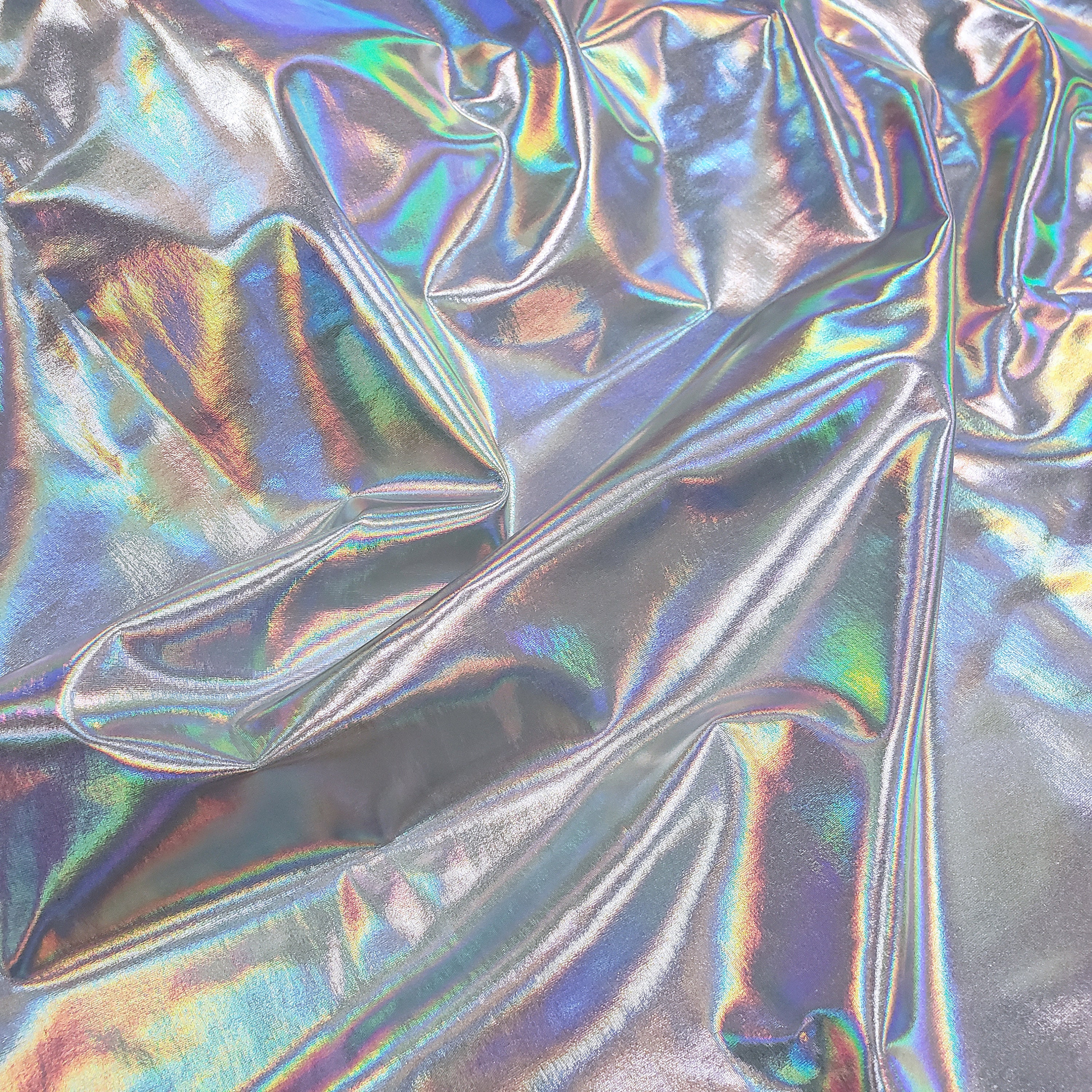Silver Iridescent Metallic Foil 4-way Stretch Fabric - Reflective ...