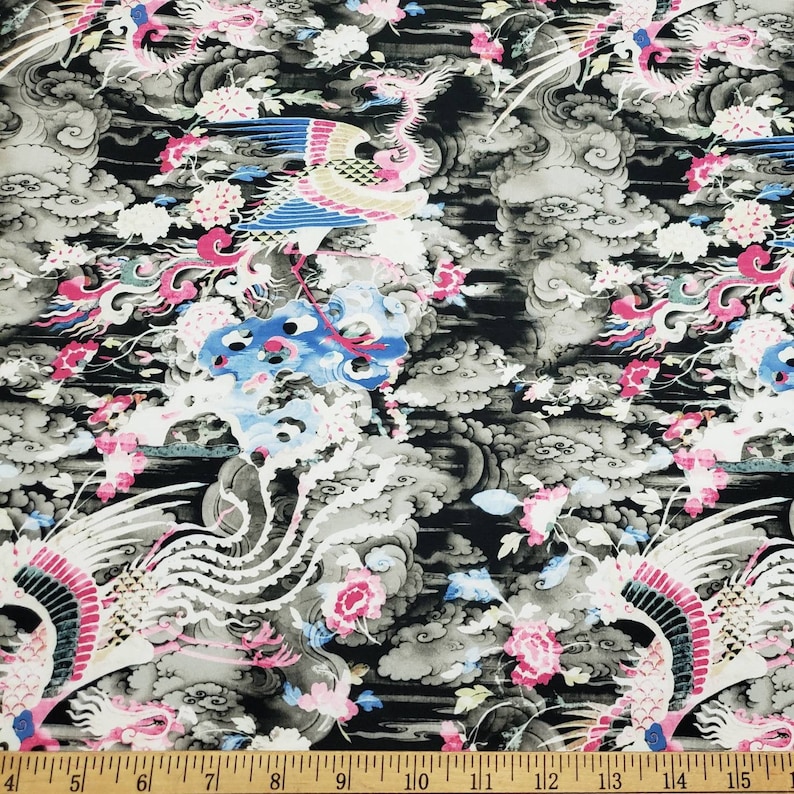 Fantasy Phoenix in Abstract Skies Swimwear Nylon Spandex Fabric by the ...