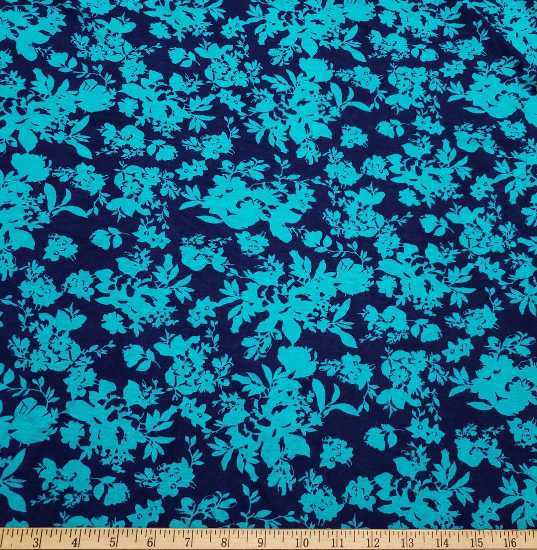 Light Teal Foliage on Navy Lightweight Rayon Spandex Jersey - Etsy
