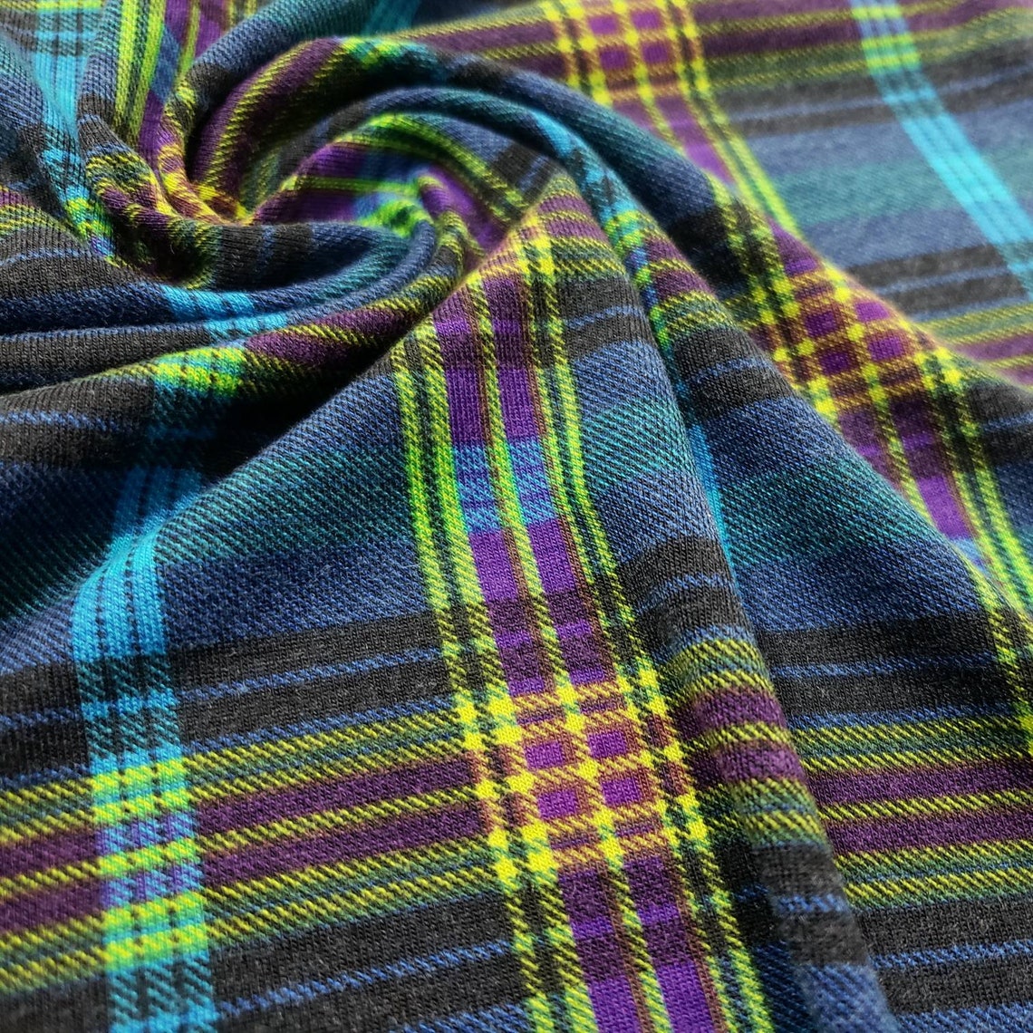 Plaid Lightweight Brushed Rayon Spandex Jersey Fabric in | Etsy