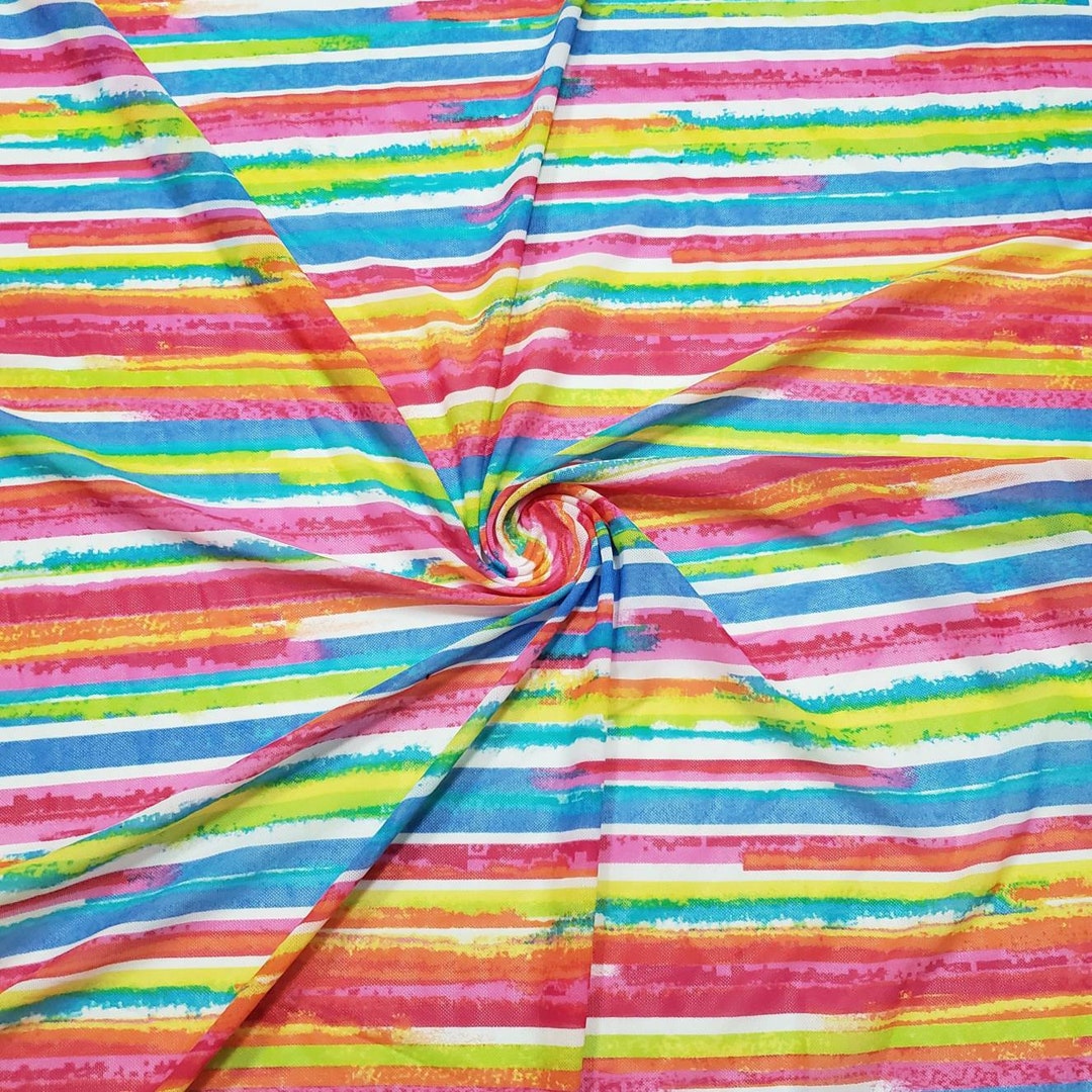 Bright Colorful Tie Dye Irregular Lines Print Stretch Mesh Poly Spandex ...
