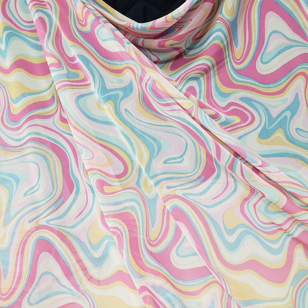 Lava Marble Print Muted Pastel Colors Nylon Spandex 4-way Stretch Power ...