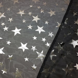 Silver Foil Stars on 2-way Stretch Black Mesh Fabric by the Yard - Etsy