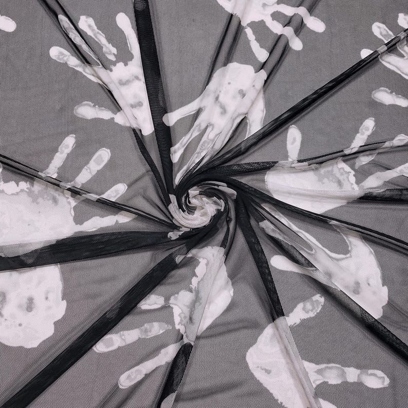 Gray Handprint Power Mesh Fabric – 4-way Stretch Nylon Spandex - Etsy