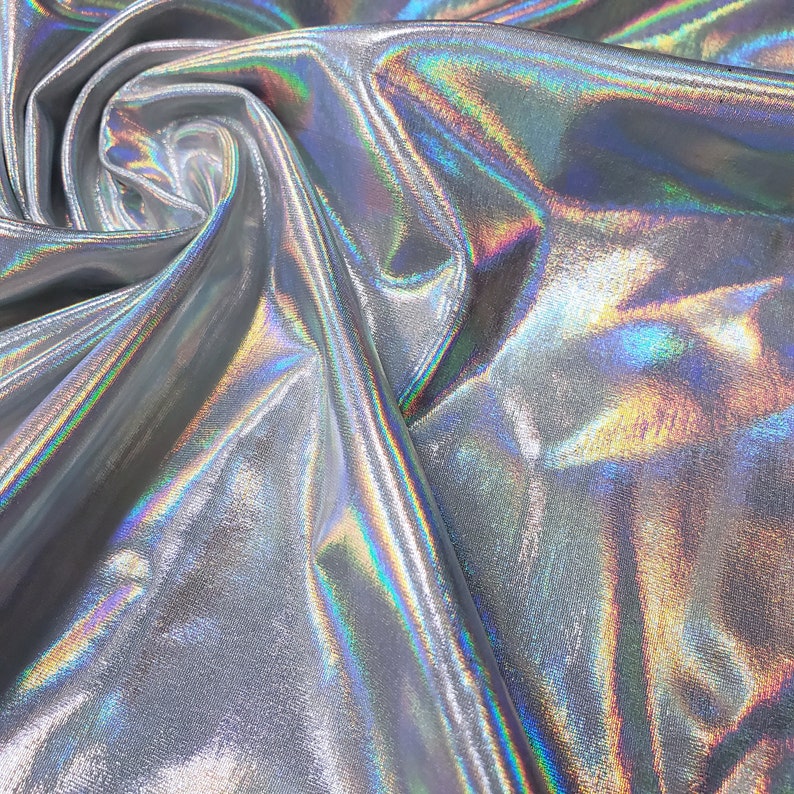 Silver Iridescent Metallic Foil 4-way Stretch Fabric - Reflective ...