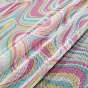 Lava Marble Print Muted Pastel Colors Nylon Spandex 4-way Stretch Power ...