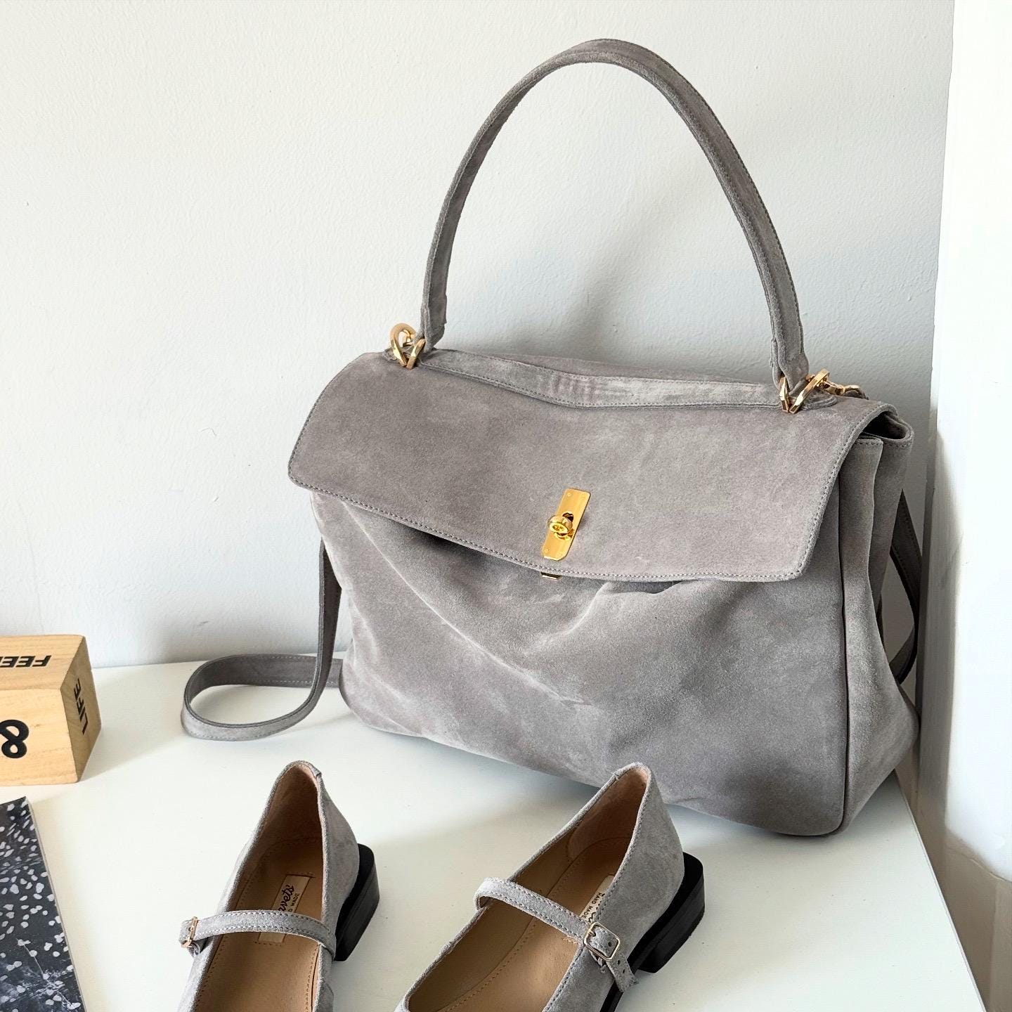 Designer Khaki Genuine Suede Bag - Handcrafted Purse for Women, Large ...