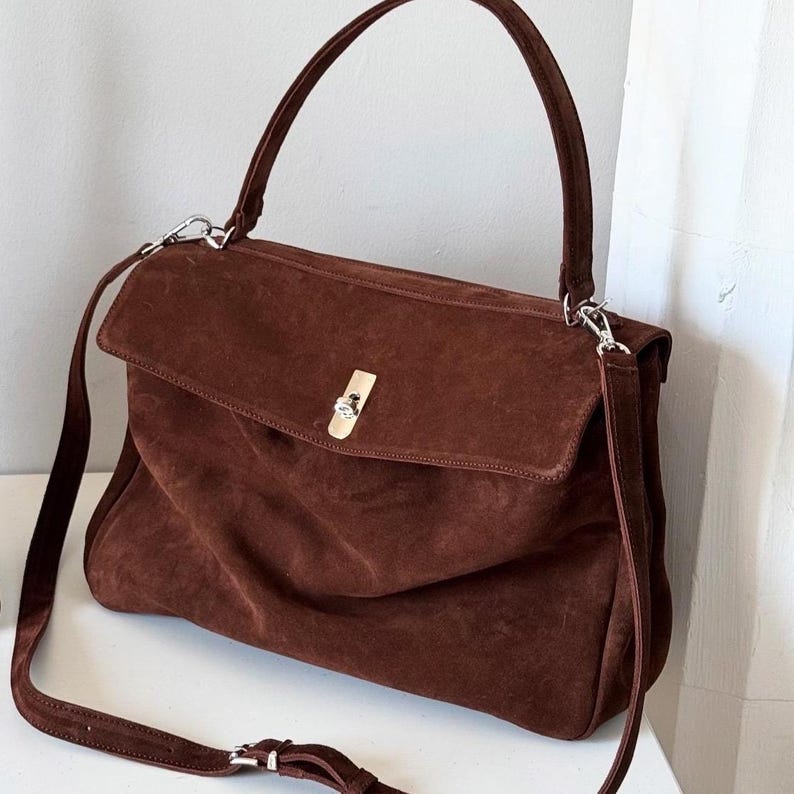 Large Handmade Brown Suede Bag, Spacious Everyday Shoulder Bag, Soft ...