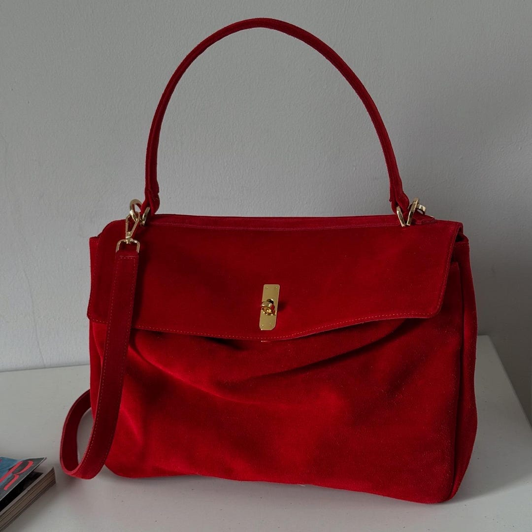 Designer Khaki Genuine Suede Bag - Handcrafted Purse for Women, Large ...