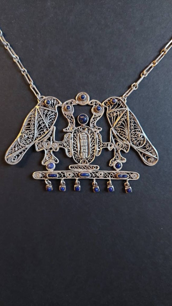 Nefertiti filigree necklace with cartouche. Vintage - Gem