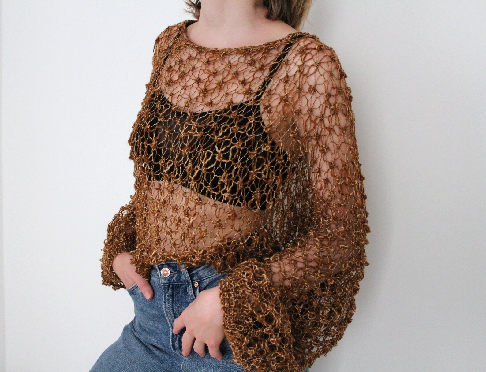 Knitted Cropped Sweater Knit Sweater Short Knitted Brown - Etsy