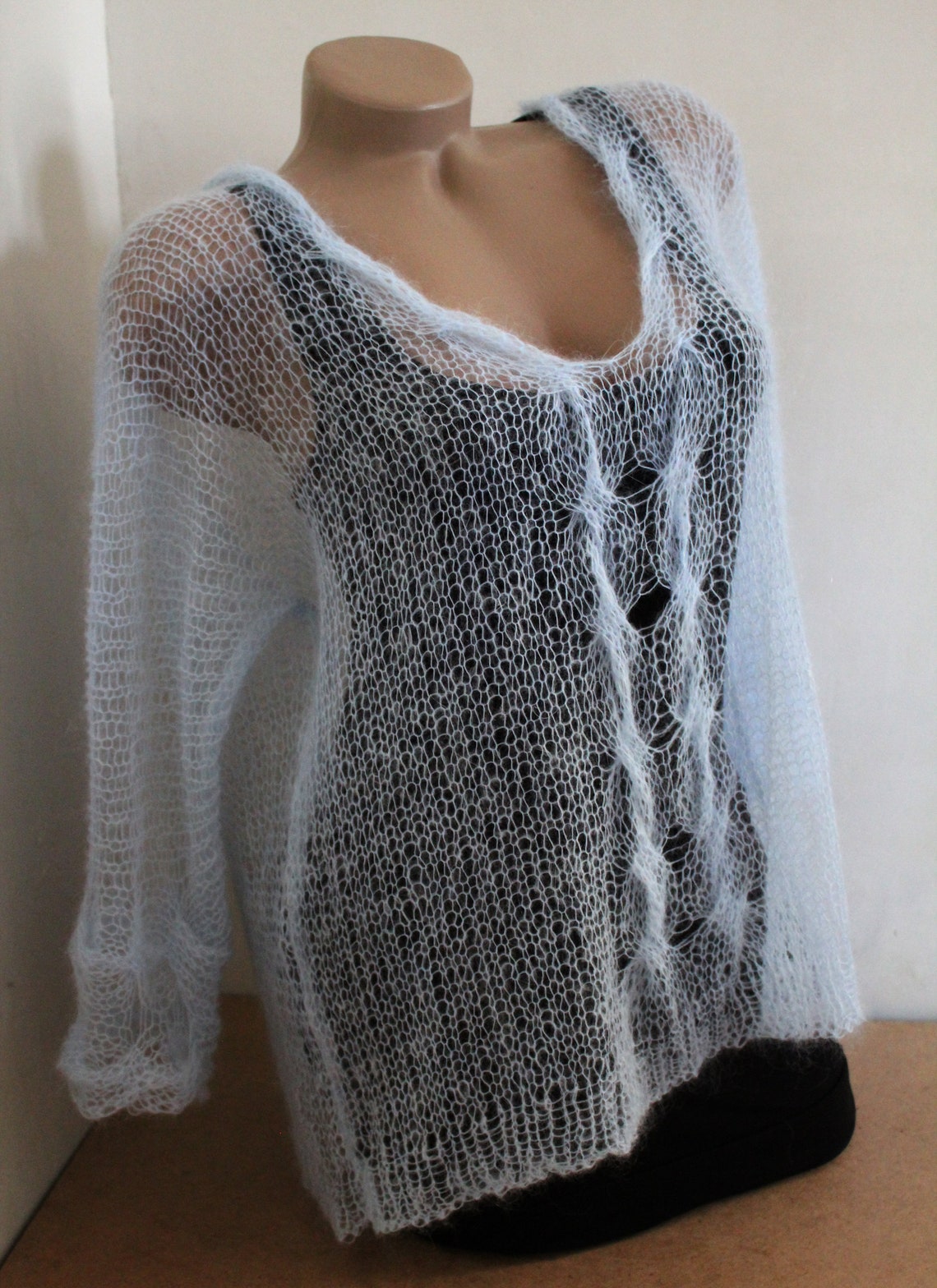 Pullover Made of Blue Mohair Yarn Blue Sweater V-neck - Etsy