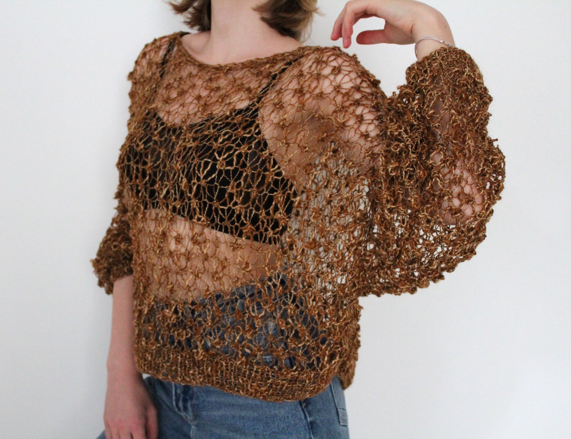 Knitted Cropped Sweater Knit Sweater Short Knitted Brown | Etsy