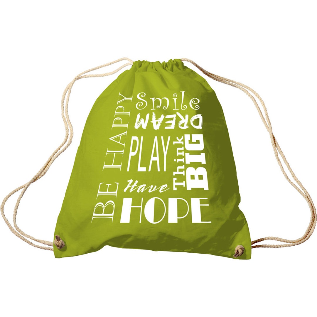 Gym Bag Backpack Trendbag With Print Be Happy, Think Big, Hope - Etsy