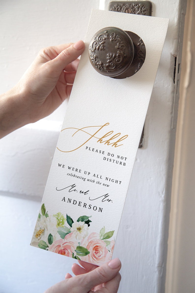 EDITABLE Floral Wedding Door Hanger, Do Not Disturb Door Hanger ...