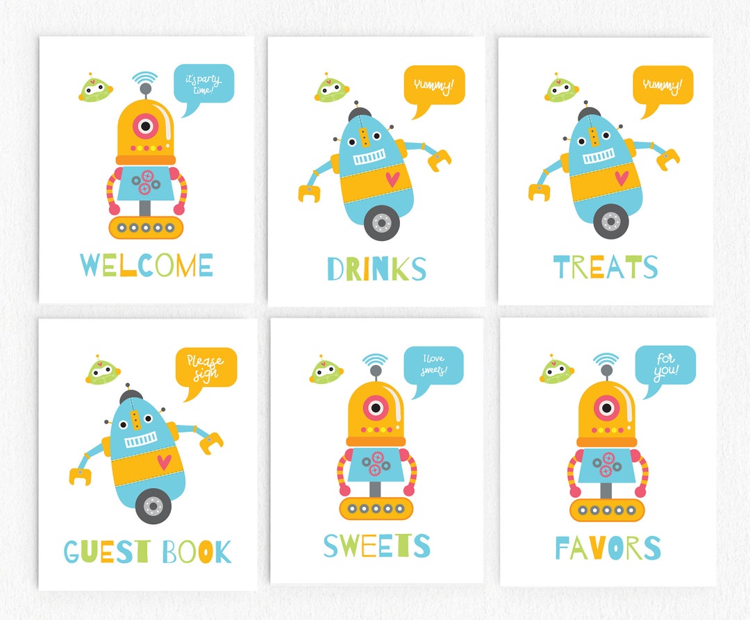 Robot Birthday Baby Shower Table Decoration Signs Set | Robots | Let's ...