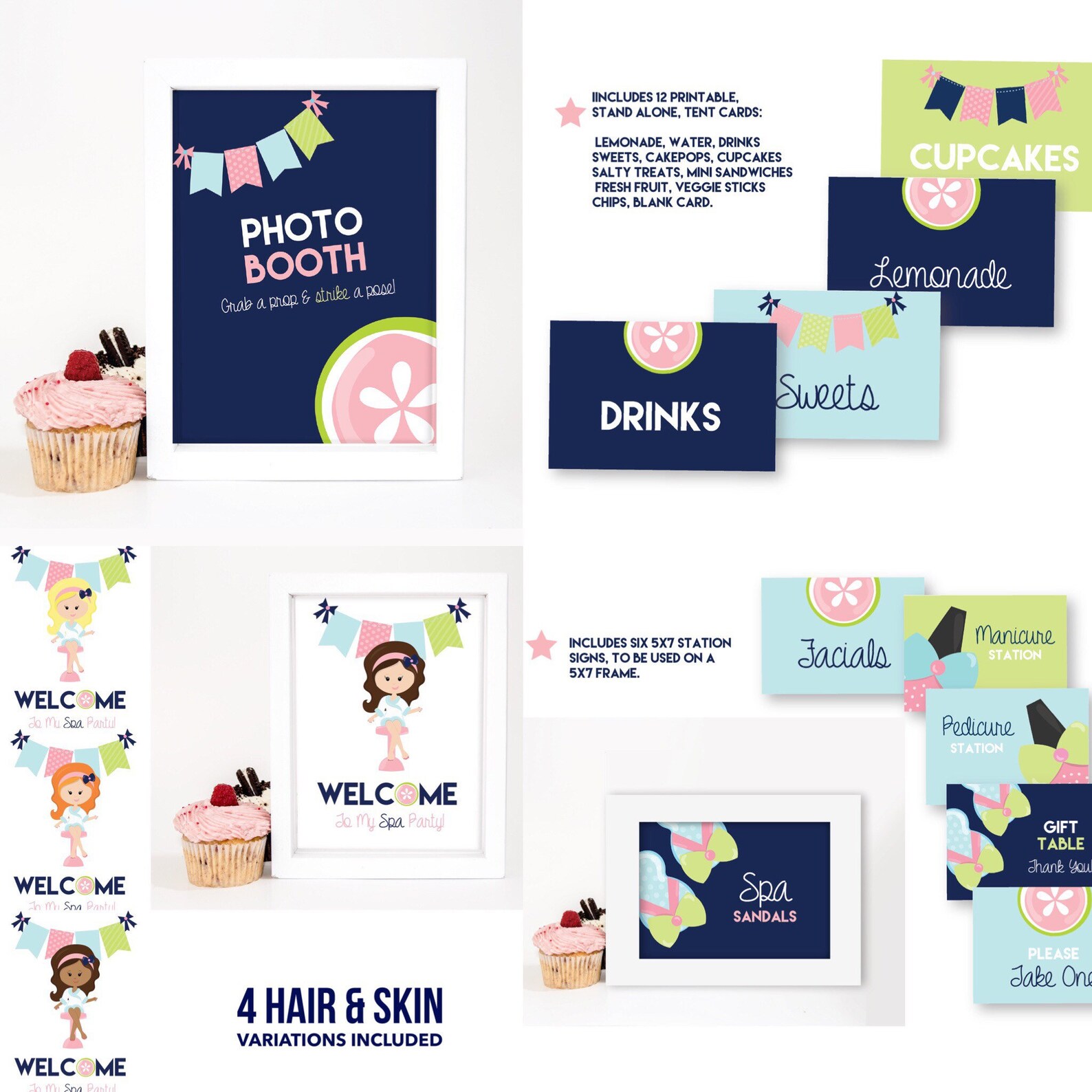 Spa Glam Day - Girl Birthday - Complete Printable Decoration Set - Etsy