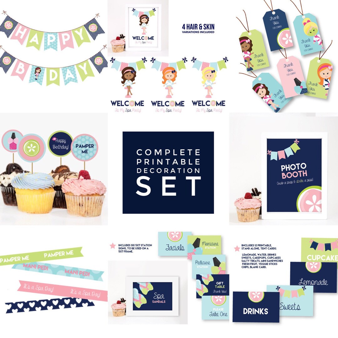 Spa Glam Day - Girl Birthday - Complete Printable Decoration Set - Etsy