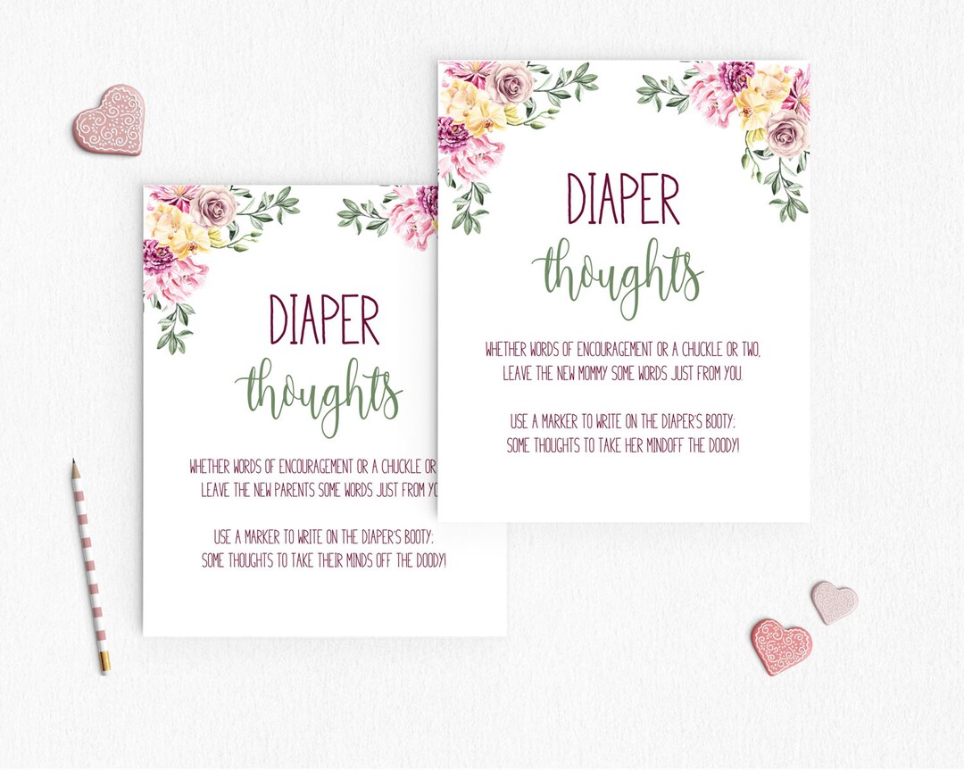 Baby Shower Diaper Thoughts - Signs Game Decoration - Vintage Flower ...
