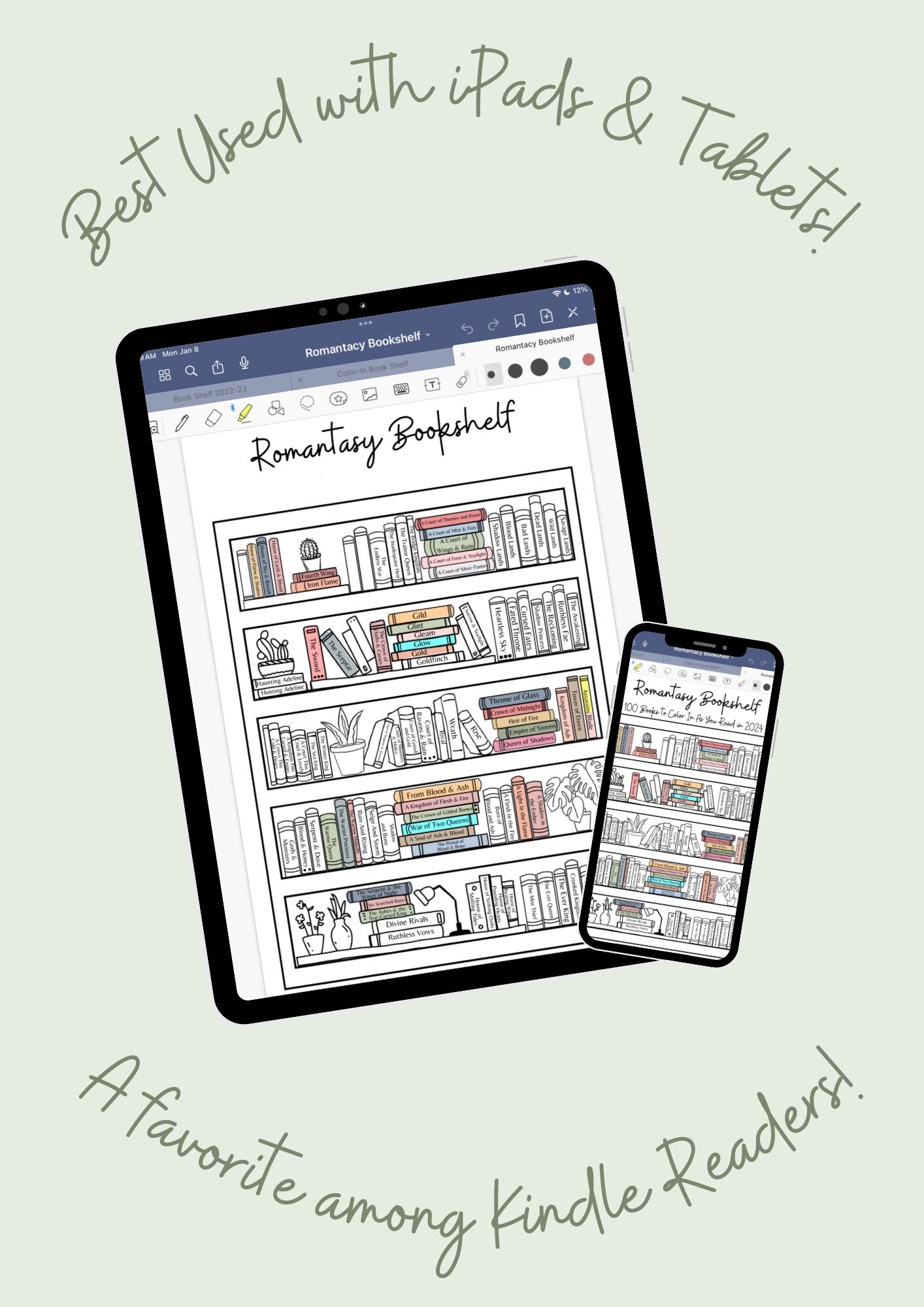 Romantasy Bookshelf Coloring Sheet! - PORTRAIT | Romance Fantasy ...