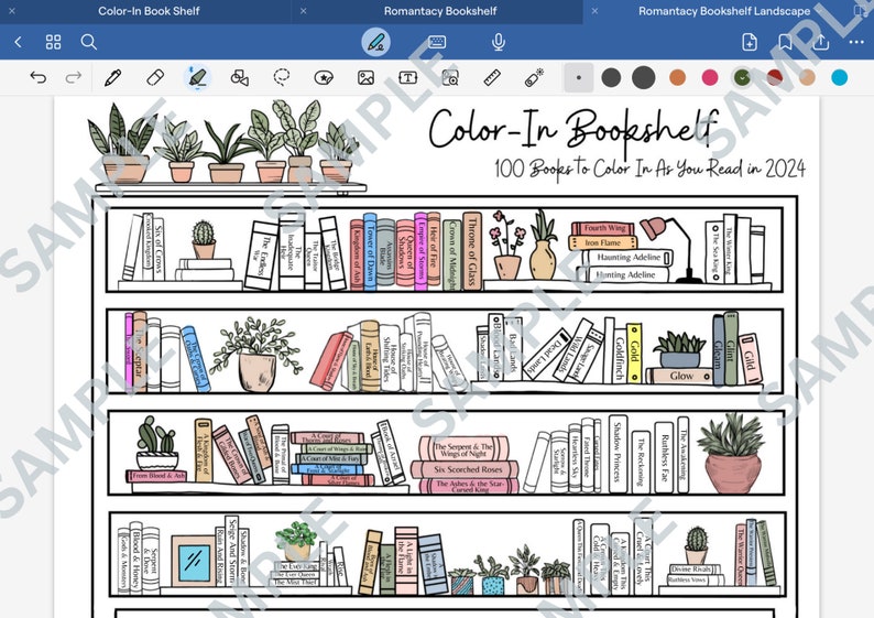 Romantasy Bookshelf Coloring Sheet! -LANDSCAPE | Romance Fantasy ...