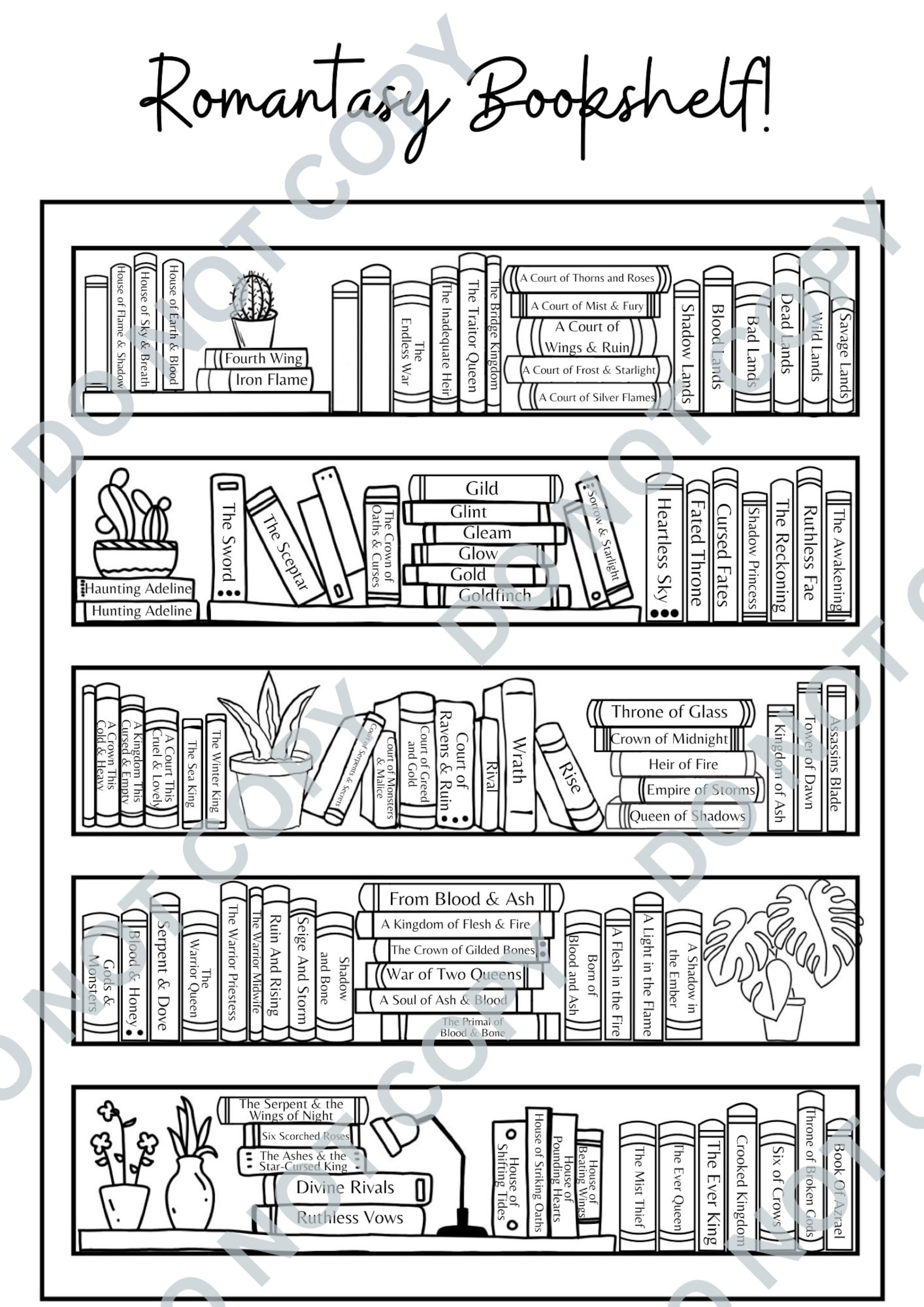 Romantasy Bookshelf Coloring Sheet! - PORTRAIT | Romance Fantasy ...