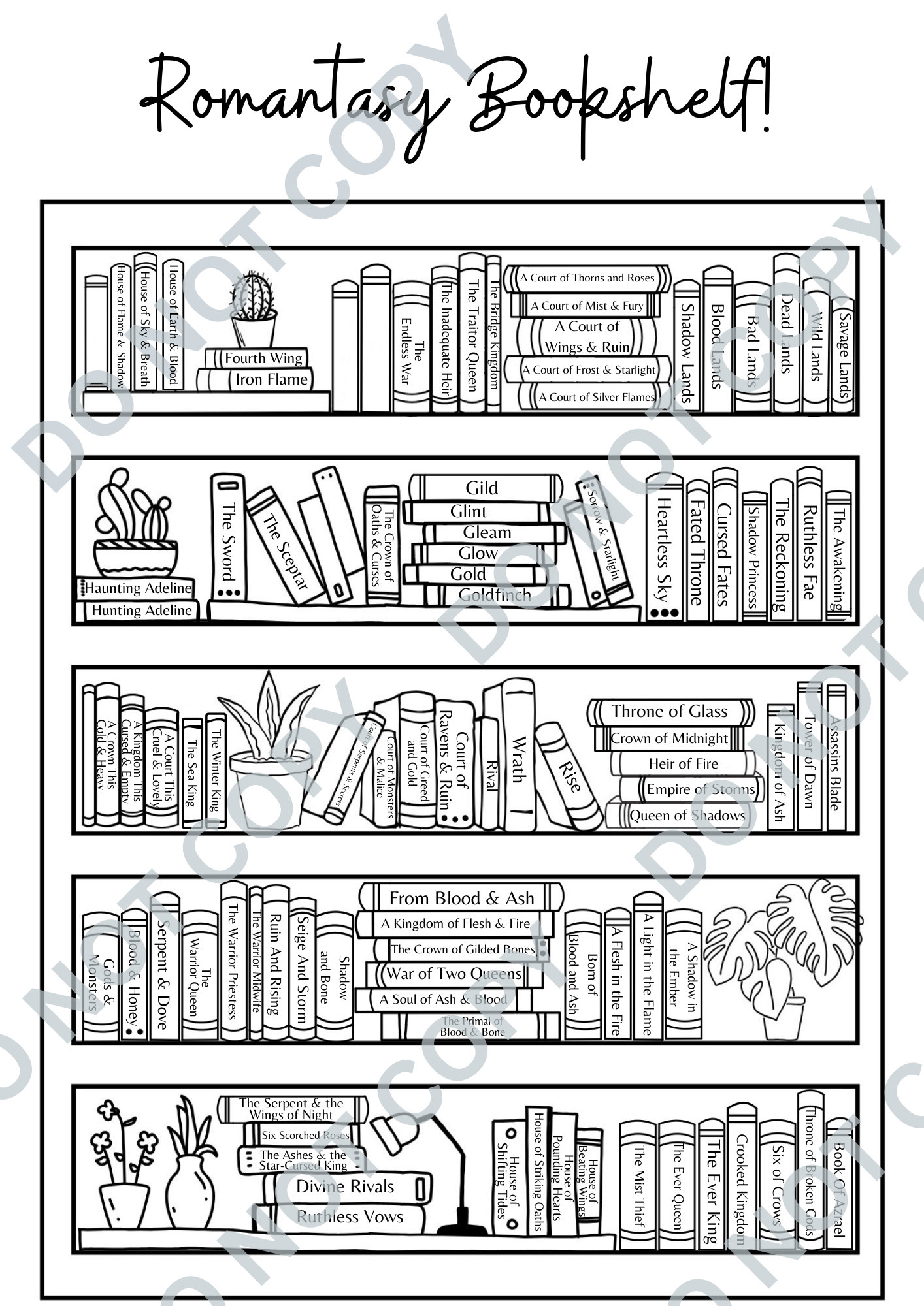 Romantasy Bookshelf Coloring Sheet! - PORTRAIT | Romance Fantasy ...