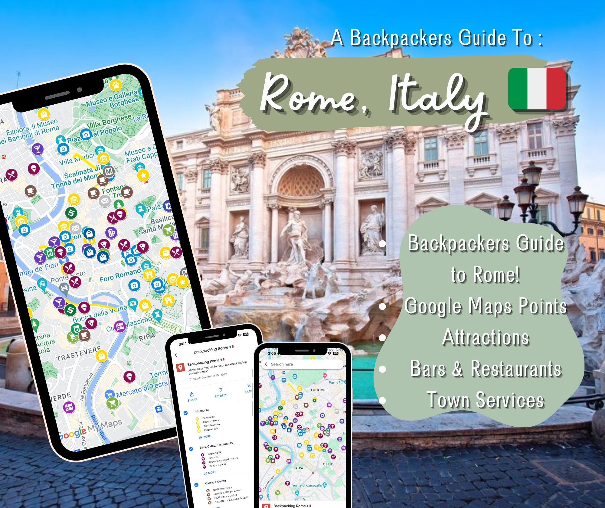 Rome, Italy Google Map Guide for Backpackers - Etsy