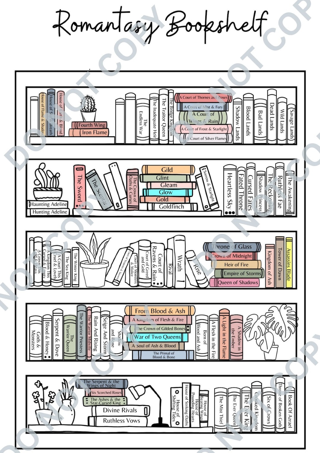 Romantasy Bookshelf Coloring Sheet! - PORTRAIT | Romance Fantasy ...