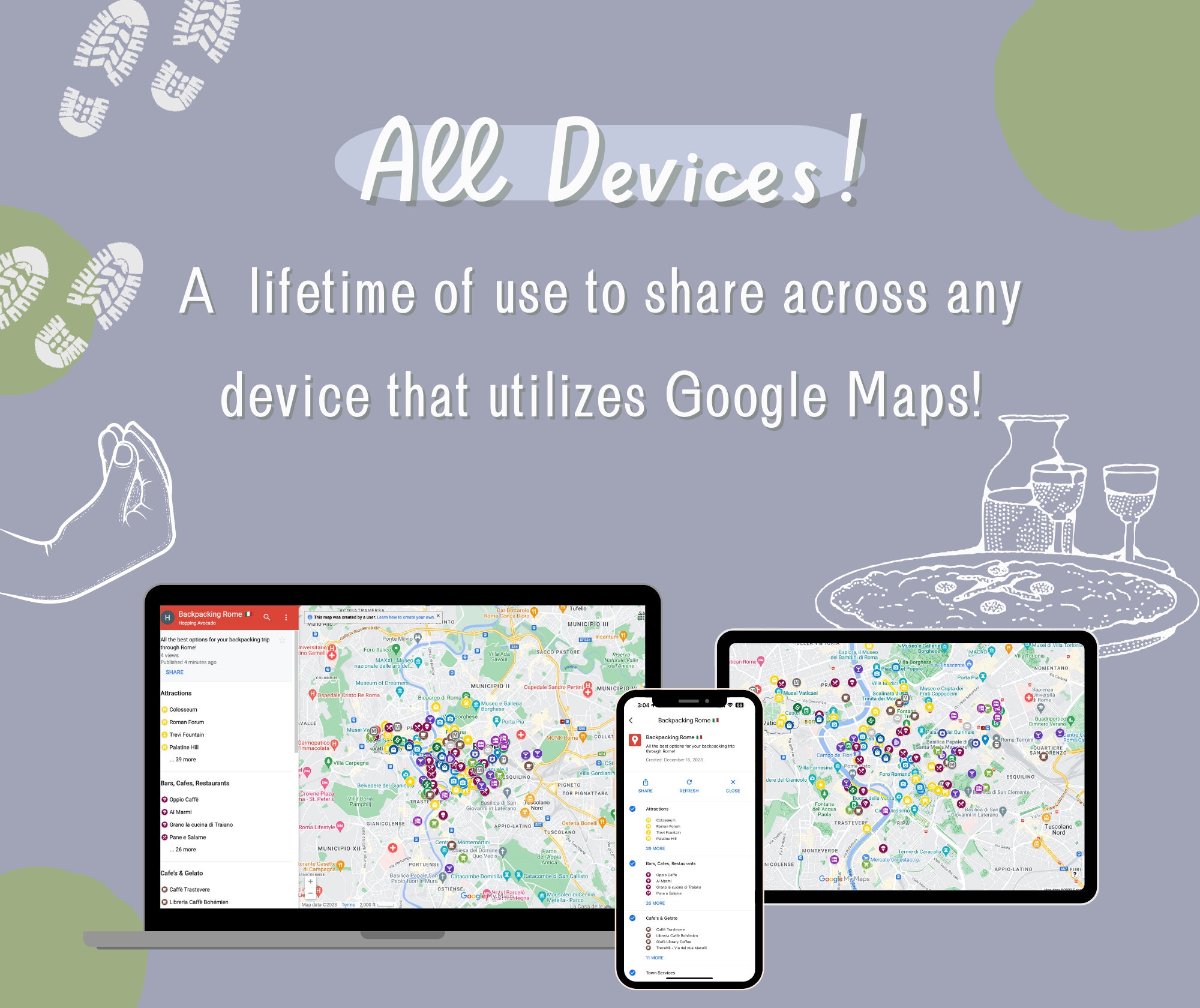 Rome, Italy Google Map Guide for Backpackers - Etsy