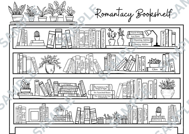 Romantasy Bookshelf Coloring Sheet! -LANDSCAPE | Romance Fantasy ...