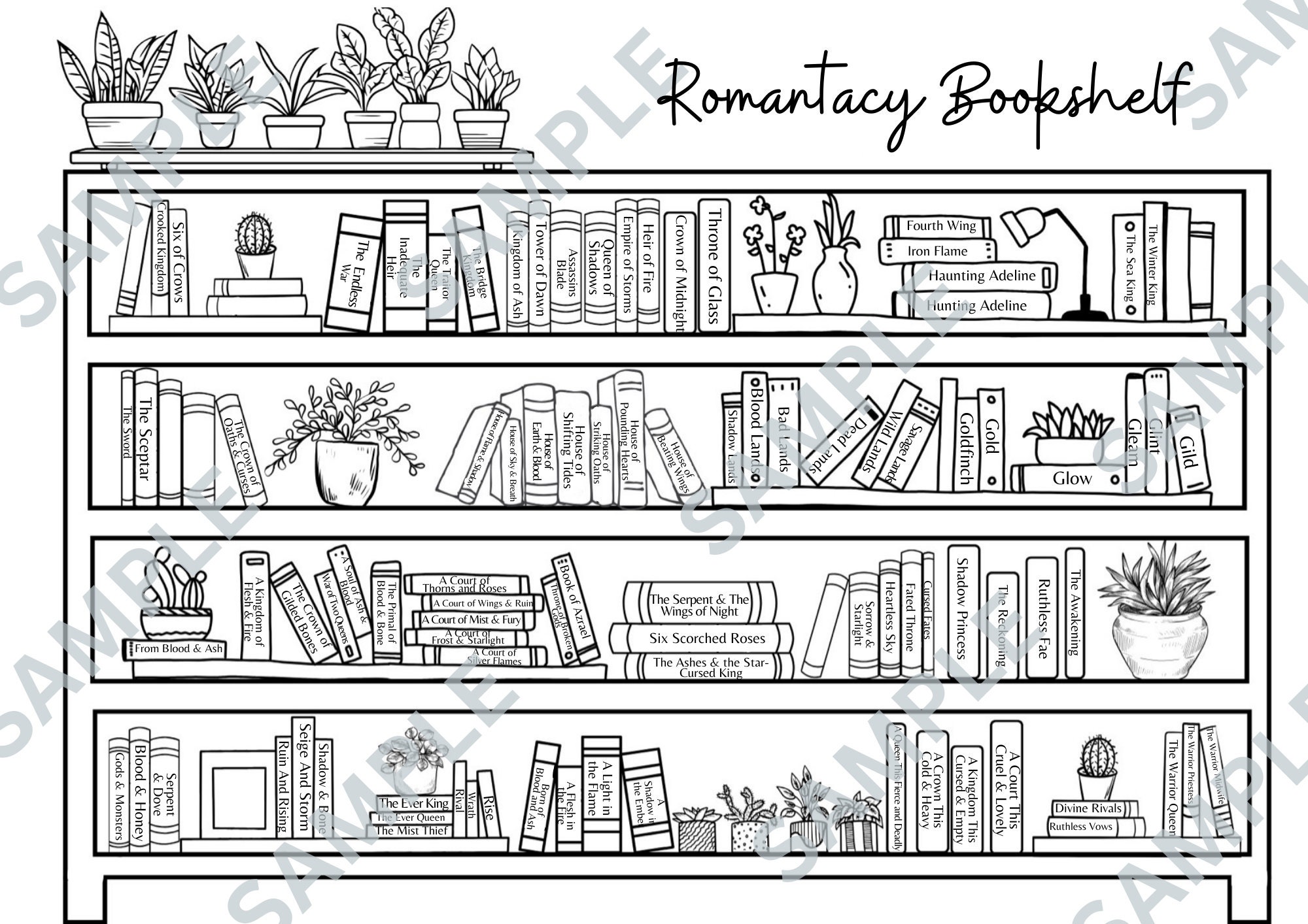 Romantasy Bookshelf Coloring Sheet! -LANDSCAPE | Romance Fantasy ...