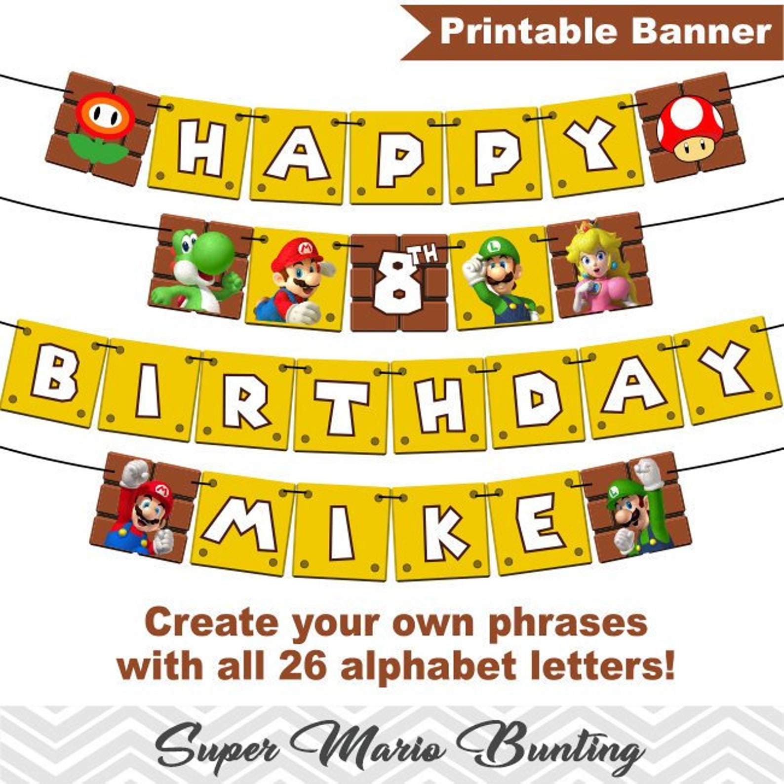 Printable Super Mario Banner Super Mario Birthday Party | Etsy