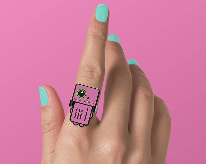 Colorful Retro Robot Adjustable Size Fashion Ring - Etsy