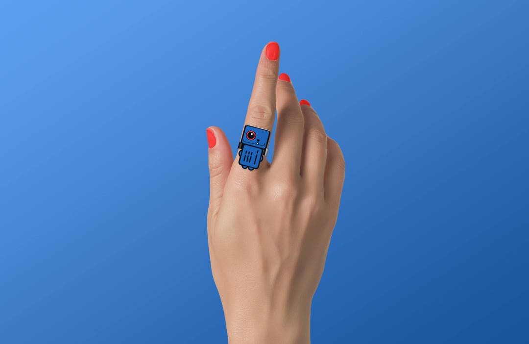Robot Ring, Robot Jewelry, Nerd Ring, Adjustable Ring, Blue Enamel Ring ...