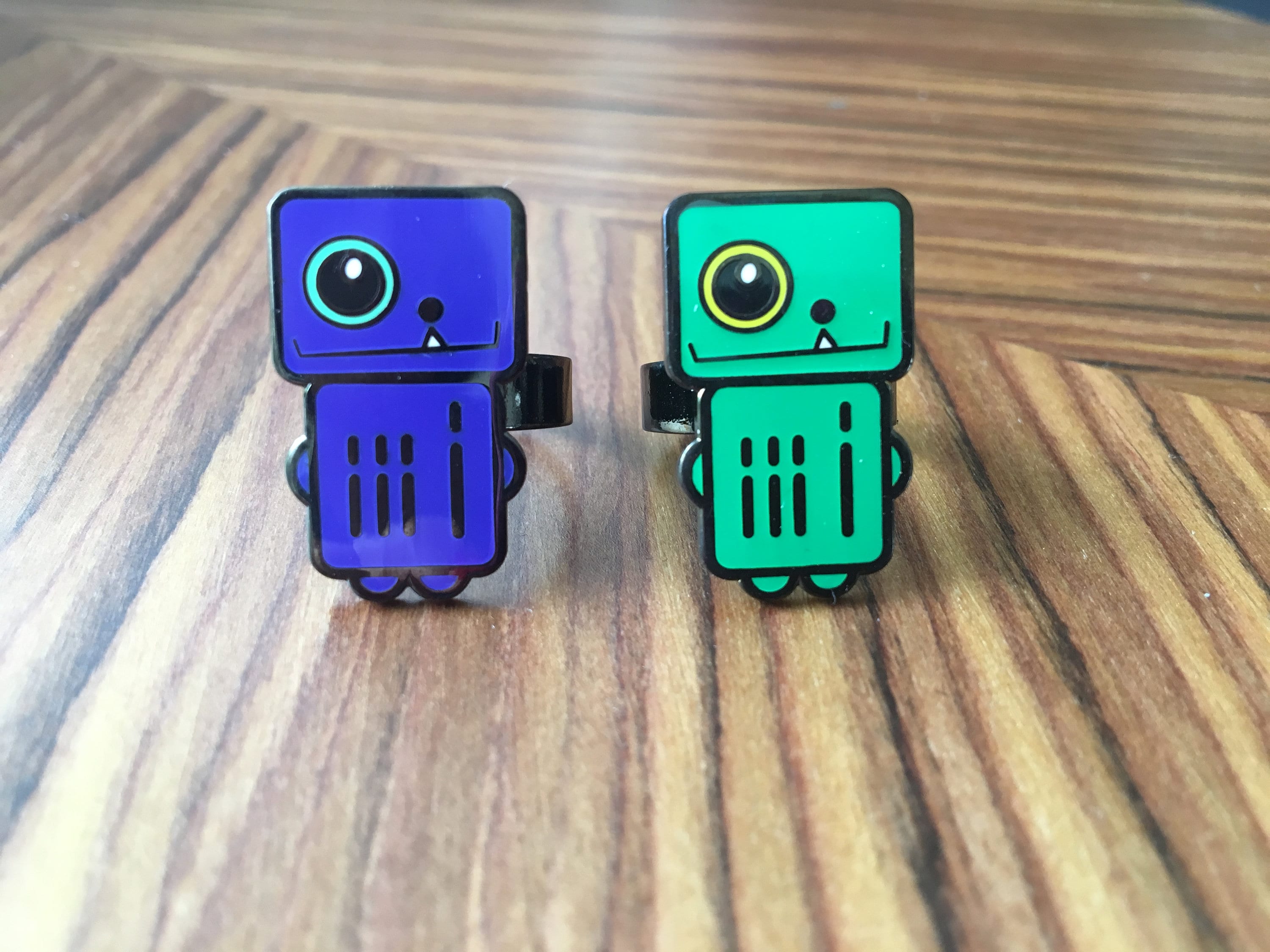 Ring Bundle, Robot Rings, Robot Jewelry, Adjustable Rings, Green/indigo ...