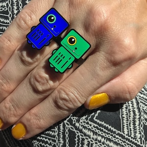 Ring Bundle, Robot Rings, Robot Jewelry, Adjustable Rings, Green/indigo ...
