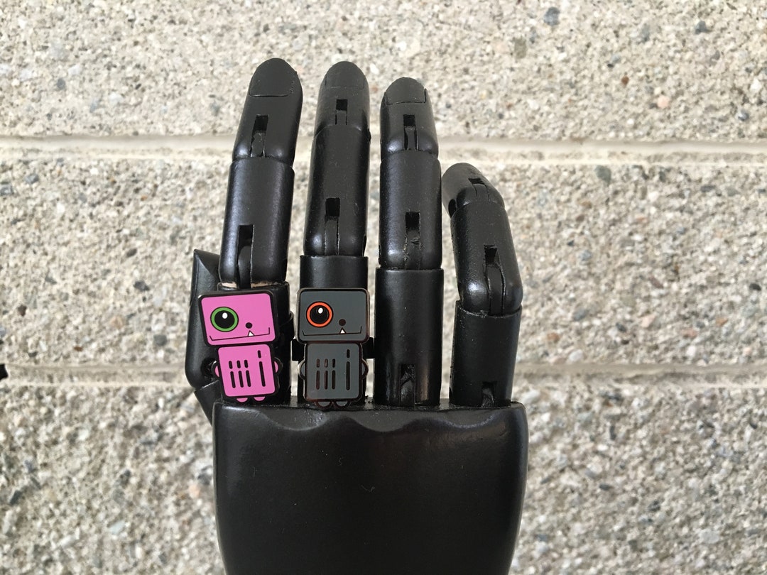Ring Bundle, Robot Rings, Robot Jewelry, Adjustable Rings, Pink & Gray ...