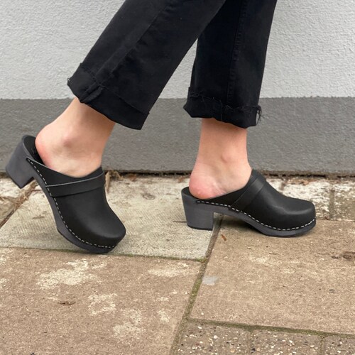 Swedish Clogs Sweden Elsa Classic Black Leather by Lotta From - Etsy