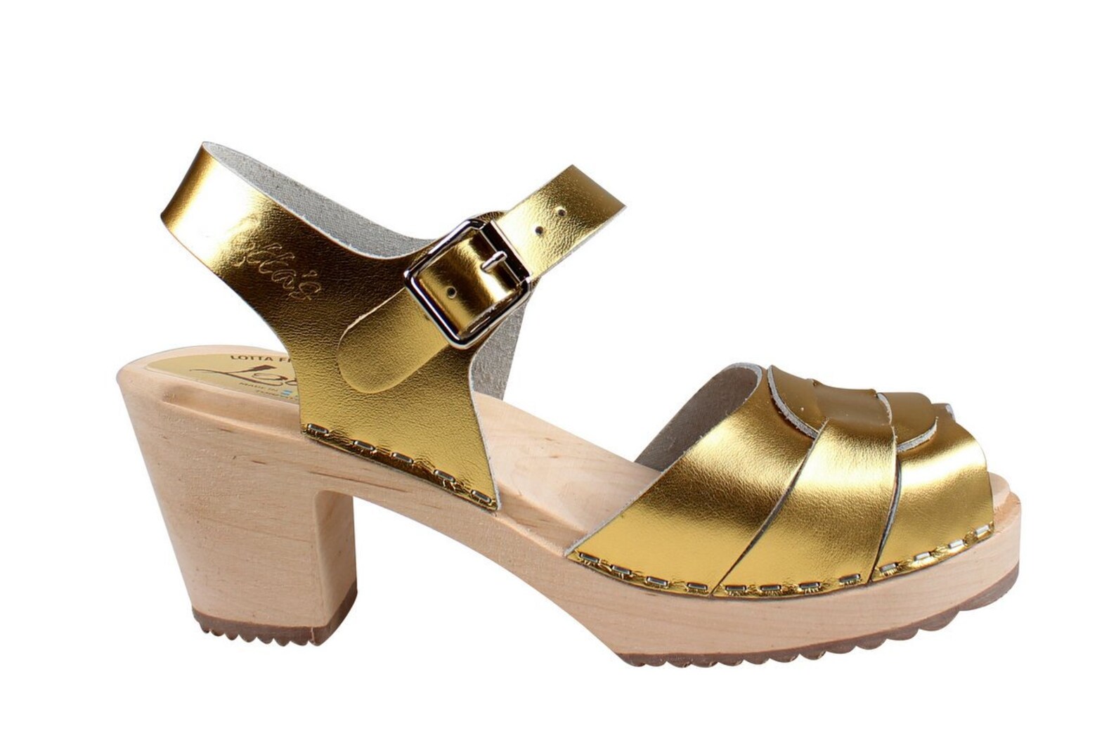 Swedish Clogs Peep Toe Metallic Gold Leather by Lotta From | Etsy