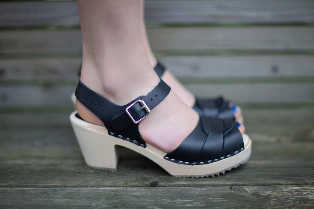 Swedish Clogs Peep Toe Black Leather by Lotta From Stockholm / | Etsy