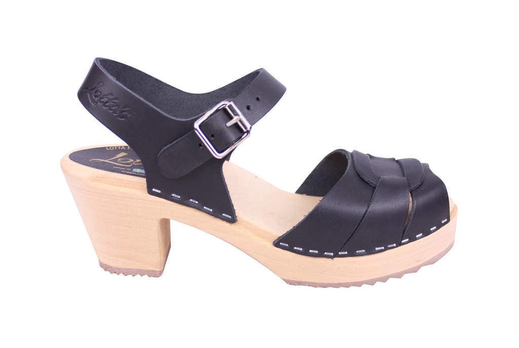 Swedish Clogs Peep Toe Black Leather by Lotta From Stockholm / | Etsy