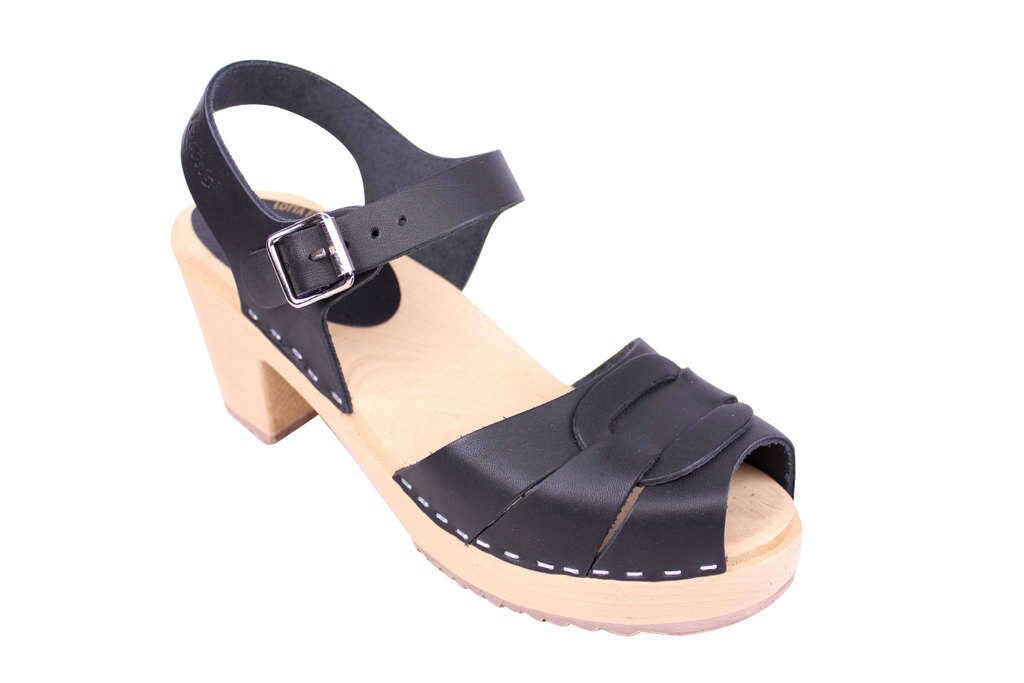 Swedish Clogs Peep Toe Black Leather by Lotta From Stockholm / | Etsy