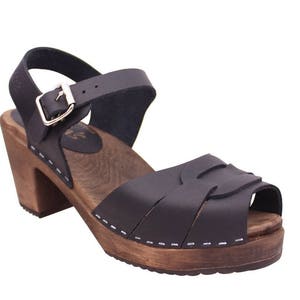 Swedish Clogs Peep Toe Black on Leather by Lotta From Stockholm ...