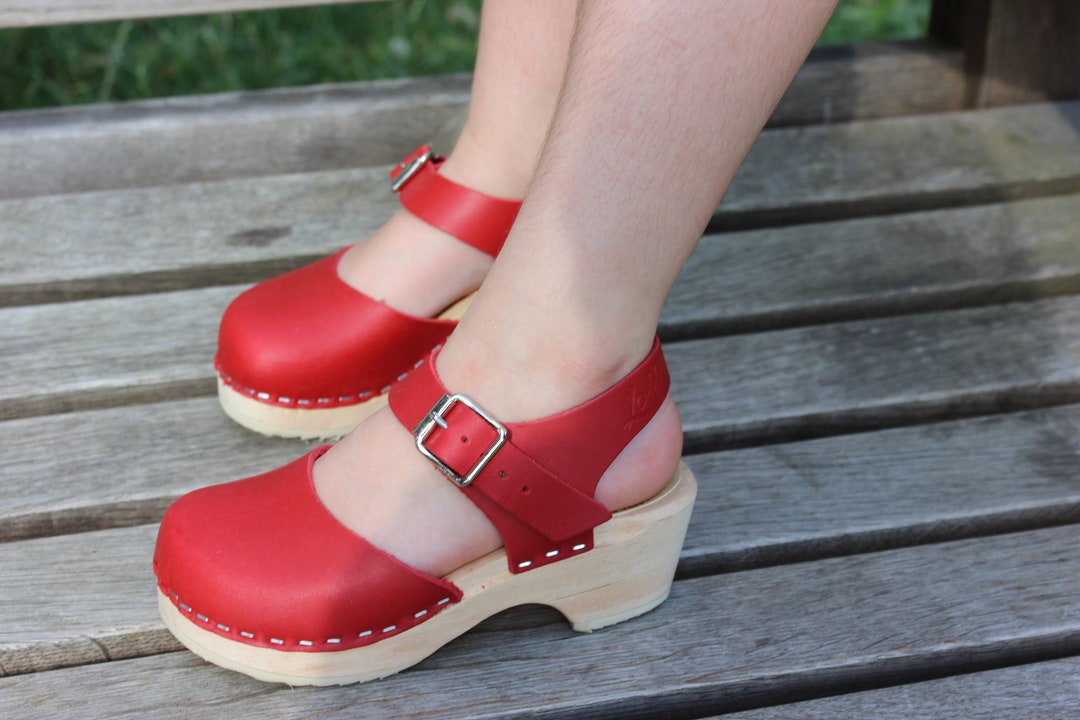 Kids Swedish Clogs Sweden Low Wood Red Leather by Lotta From - Etsy