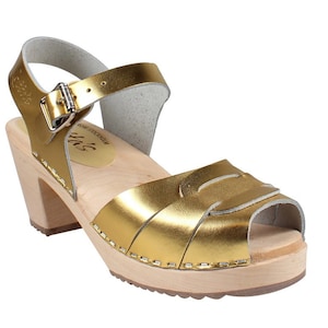 Swedish Clogs Peep Toe Metallic Gold Leather by Lotta From Stockholm ...