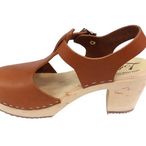 T-strap Tan High Heel Womens Swedish Clogs T-bar Shoes by Lotta From ...