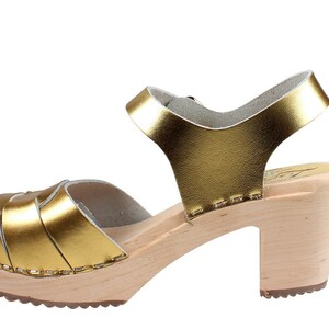Swedish Clogs Peep Toe Metallic Gold Leather by Lotta From Stockholm ...