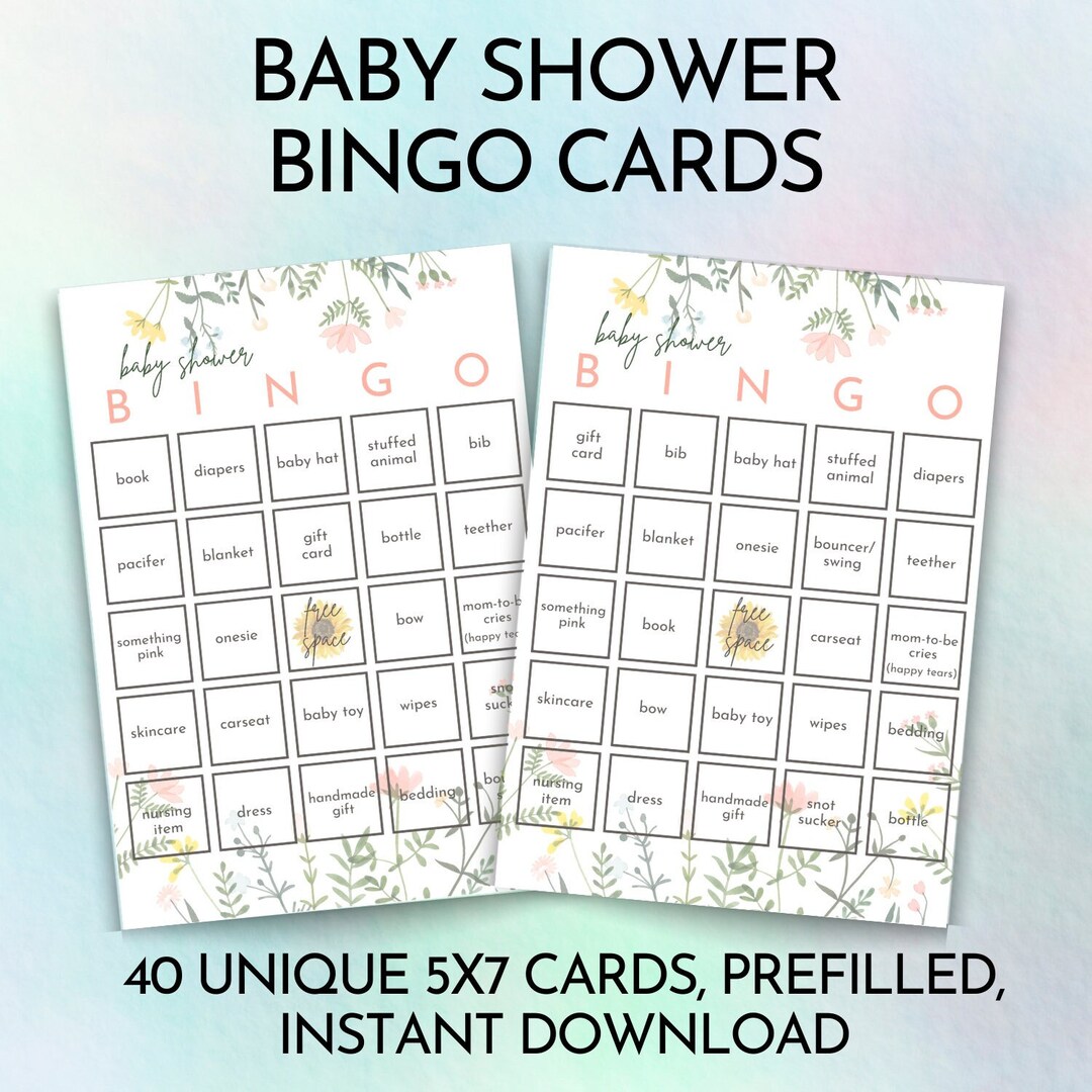 Floral Themed Baby Shower Bingo Cards - Digital Download - Etsy