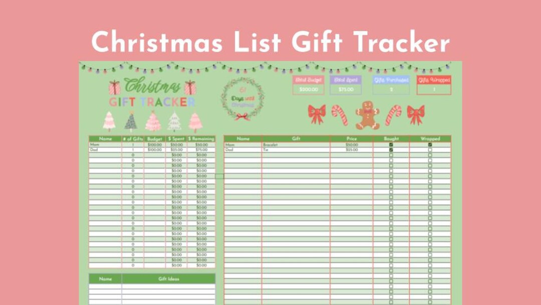 Christmas List Gift Tracking Spreadsheet - Etsy